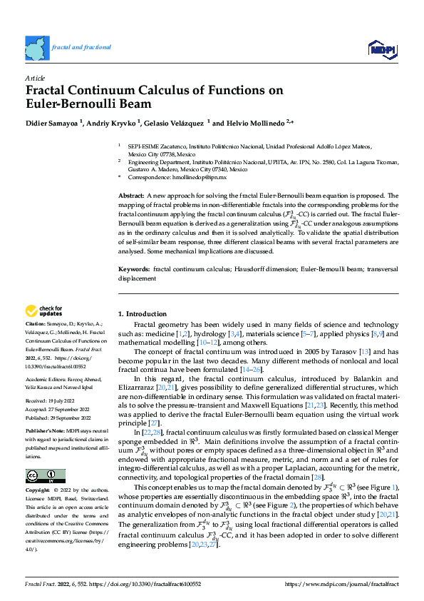 (PDF) Fractal Continuum Calculus of Functions on Euler-Bernoulli Beam