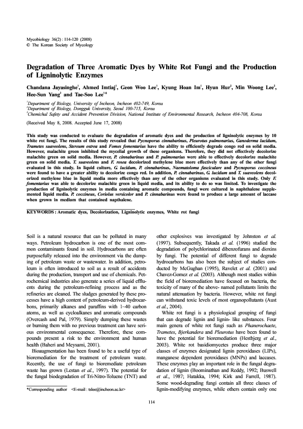 (PDF) Degradation of Three Aromatic Dyes by White Rot Fungi and the ...