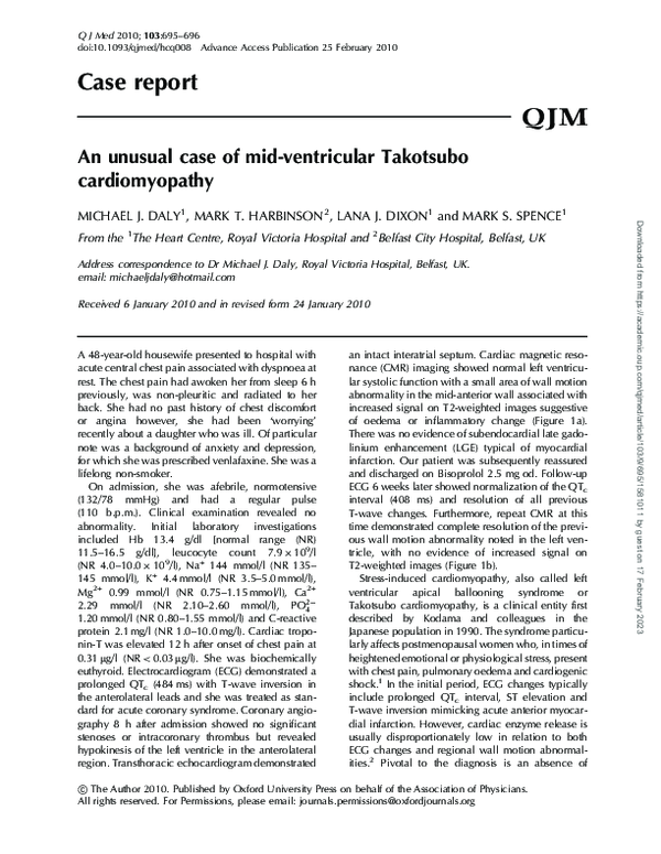 (PDF) An unusual case of mid-ventricular Takotsubo cardiomyopathy