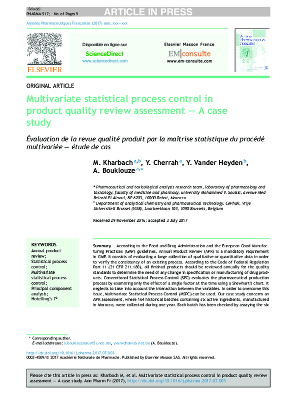(PDF) Multivariate statistical process control in product quality review assessment – A case ...