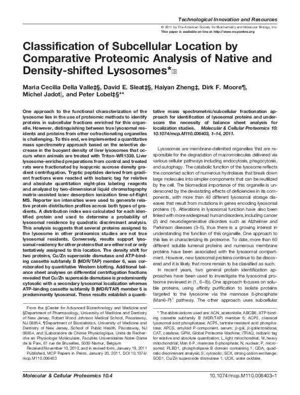 (PDF) Classification of Subcellular Location by Comparative Proteomic Analysis of Native and ...