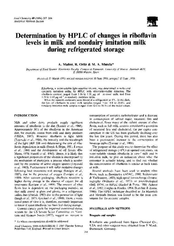 (PDF) Determination by HPLC of changes in riboflavin levels in milk and ...