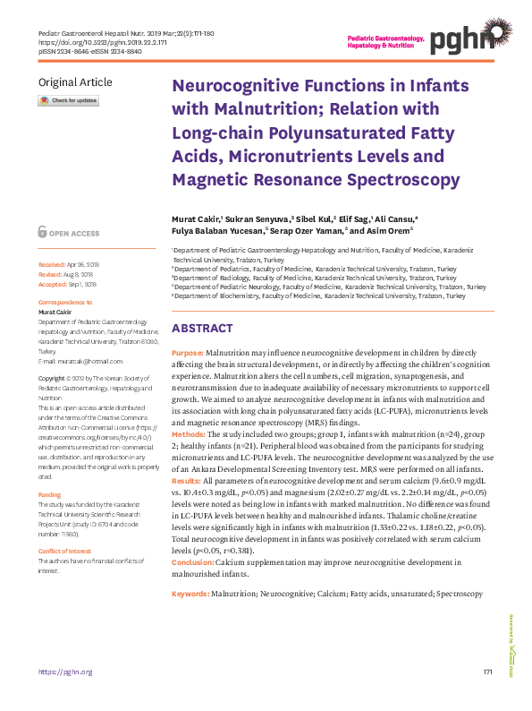 (PDF) Neurocognitive Functions in Infants with Malnutrition; Relation ...