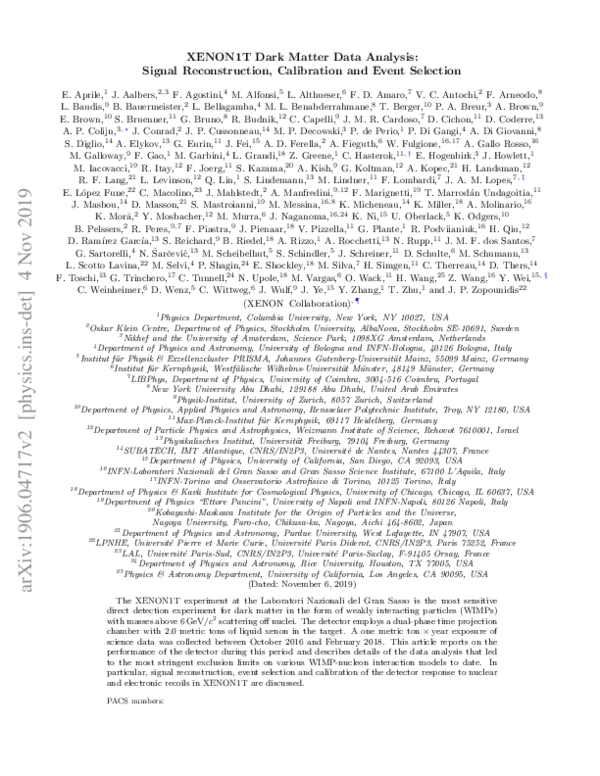 (PDF) XENON1T dark matter data analysis: Signal reconstruction ...