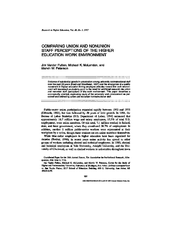 (PDF) Comparing Union and Non-Union Staff Perceptions of the Higher ...