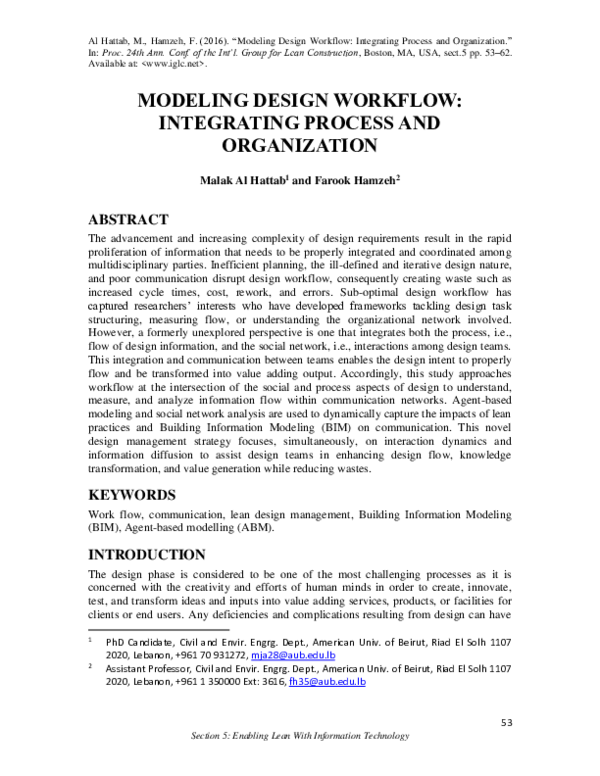 (PDF) Modeling Design Workflow: Integrating Process and Organization