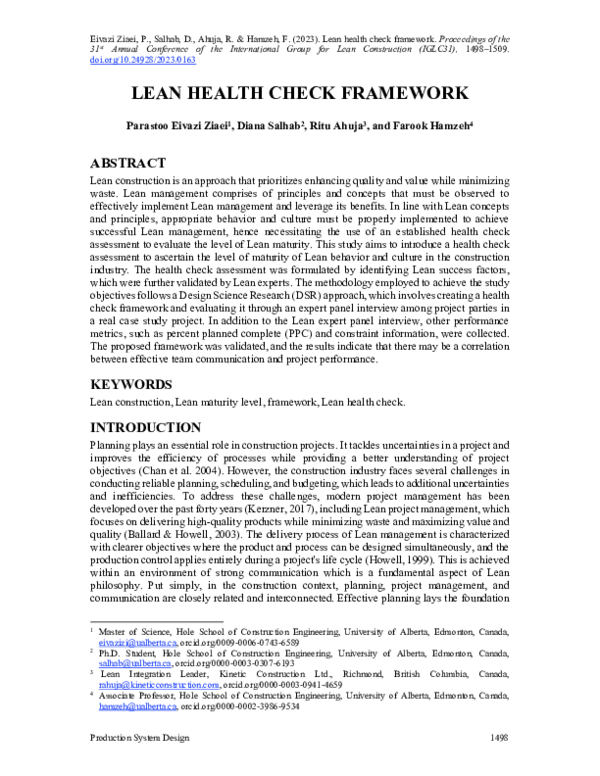 (PDF) Lean Health Check Framework