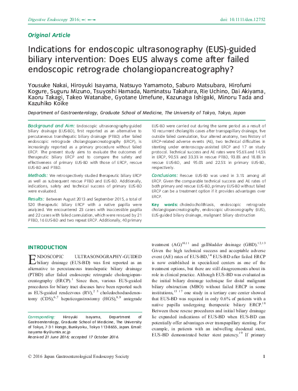 (PDF) Indications for endoscopic ultrasonography (EUS)‐guided biliary ...