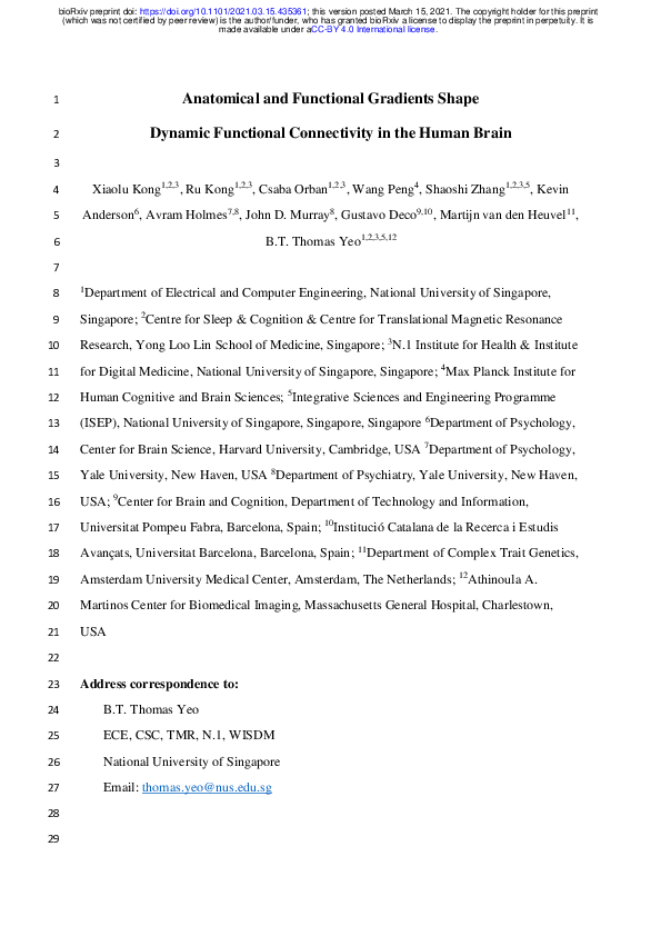 (PDF) Anatomical and Functional Gradients Shape Dynamic Functional ...