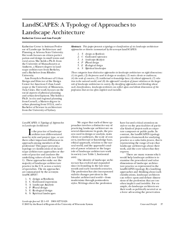 (PDF) LandSCAPES: A Typology of Approaches to Landscape Architecture