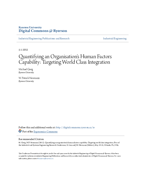 (PDF) Quantifying an Organisation's Human Factors Capability: Targeting World Class Integration ...