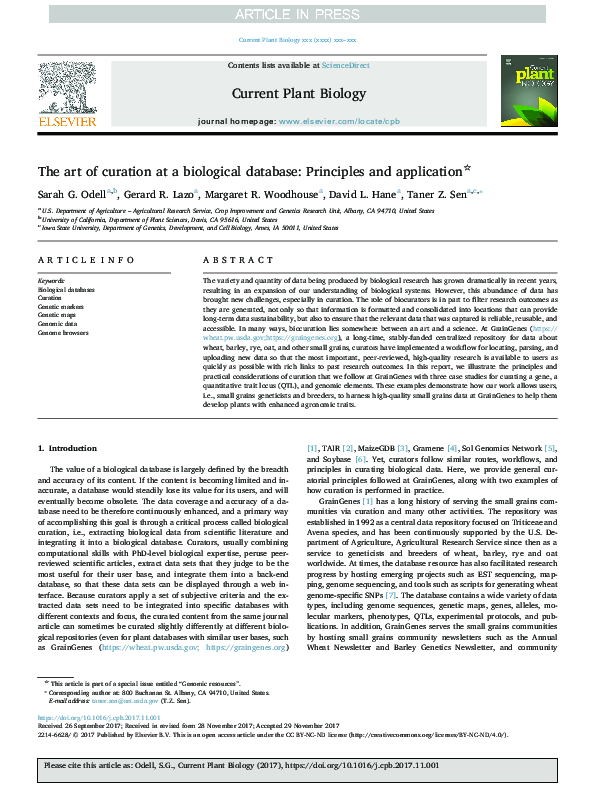(PDF) The art of curation at a biological database: Principles and ...