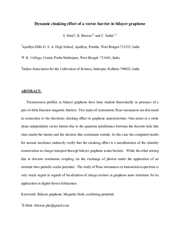 (PDF) Dynamic cloaking effect of a vector barrier in bilayer graphene