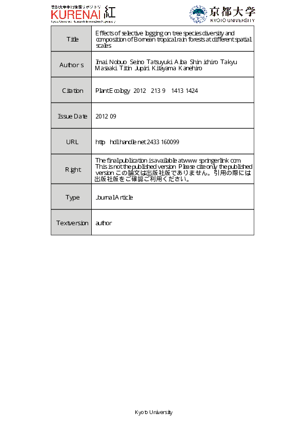 (PDF) Effects of selective logging on tree species diversity and ...