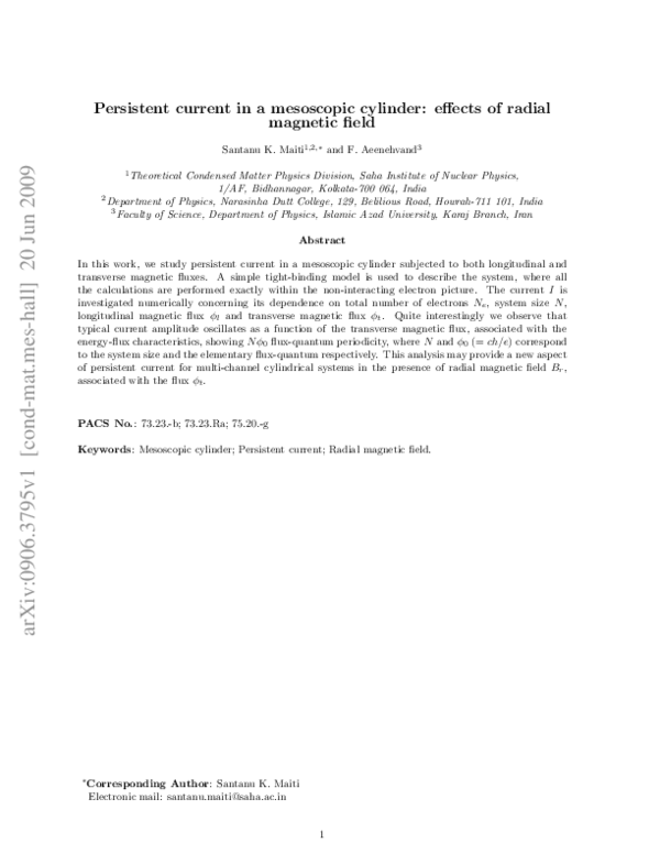 (PDF) Persistent Current in a Mesoscopic Cylinder: Effects of Radial Magnetic Field