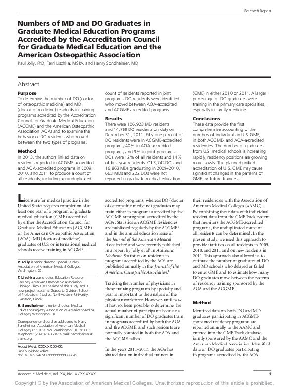 (PDF) Numbers of MD and DO Graduates in Graduate Medical Education ...