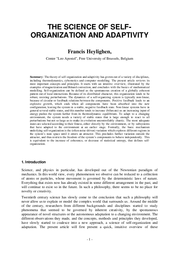(PDF) The Science of Self-organization and Adaptivity