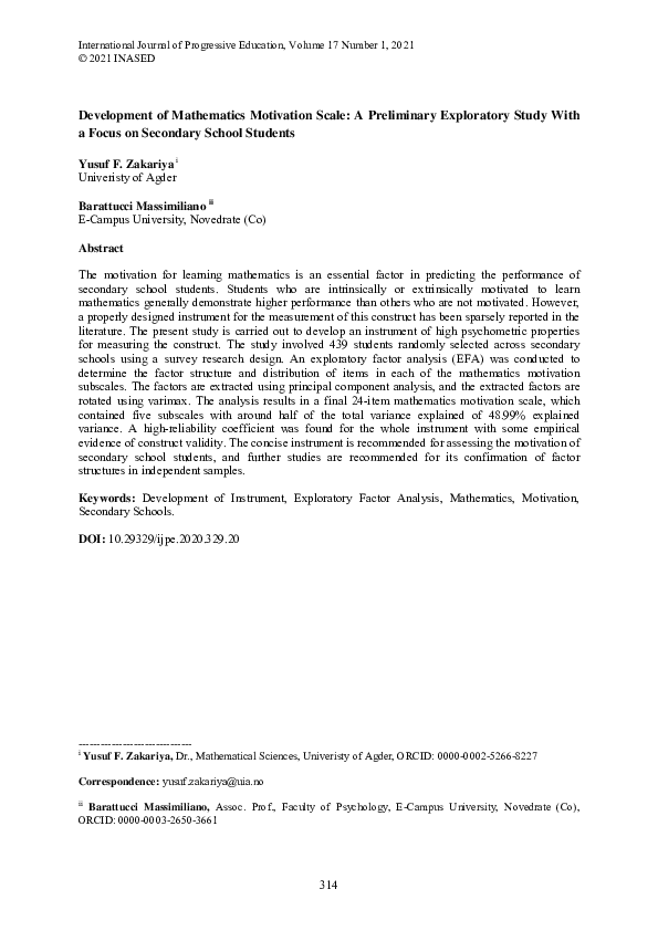 (PDF) Development of mathematics motivation scale: A preliminary exploratory study with a focus ...