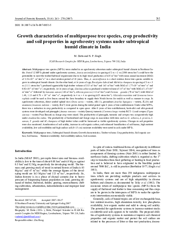 (PDF) Growth characteristics of multipurpose tree species, crop ...