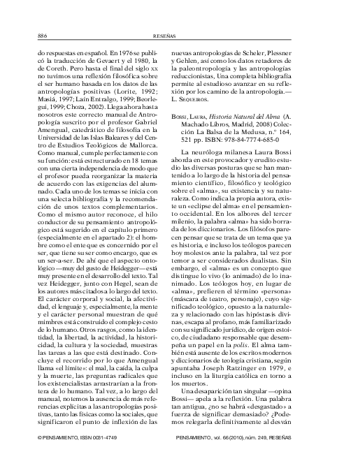 (PDF) BOSSI, LAURA, Historia Natural del Alma