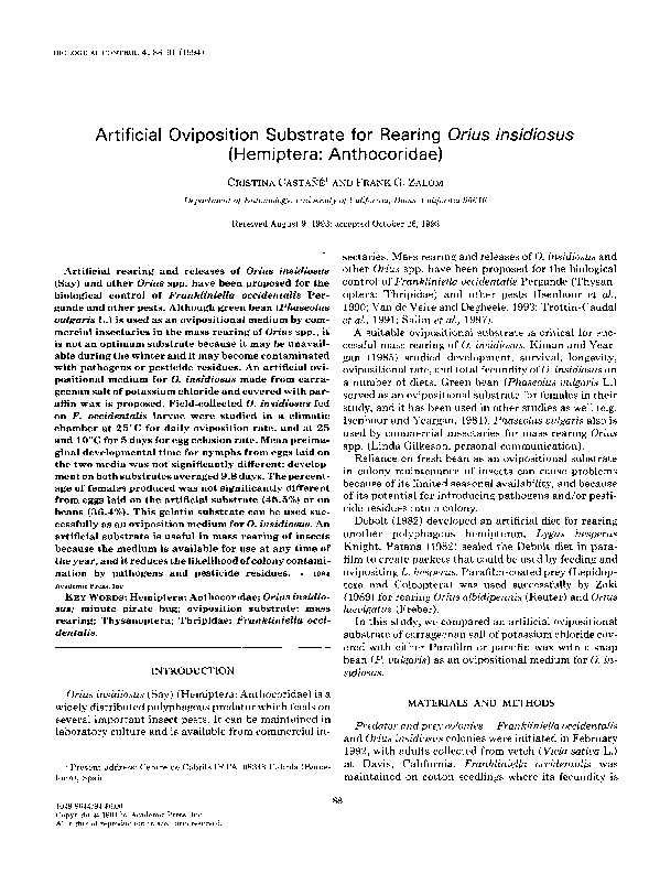(PDF) Artificial Oviposition Substrate for Rearing Orius insidiosus ...