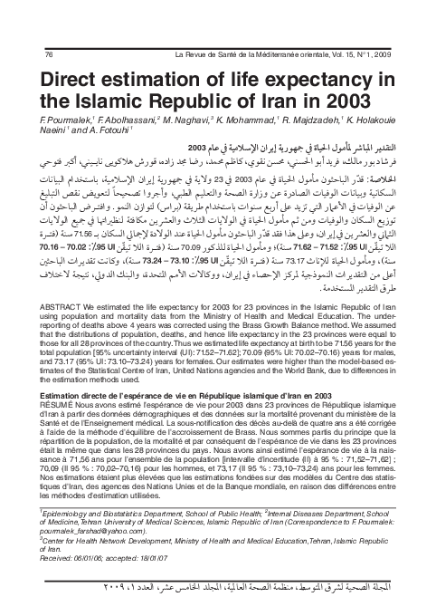 (PDF) Direct estimation of life expectancy in the Islamic Republic of ...