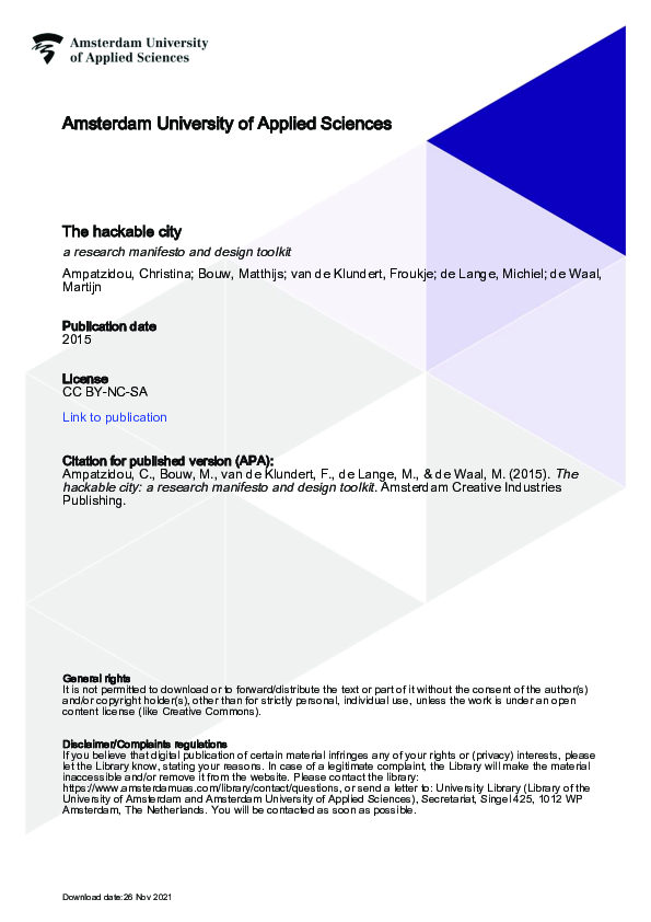 (PDF) The hackable city : a research manifesto and design toolkit