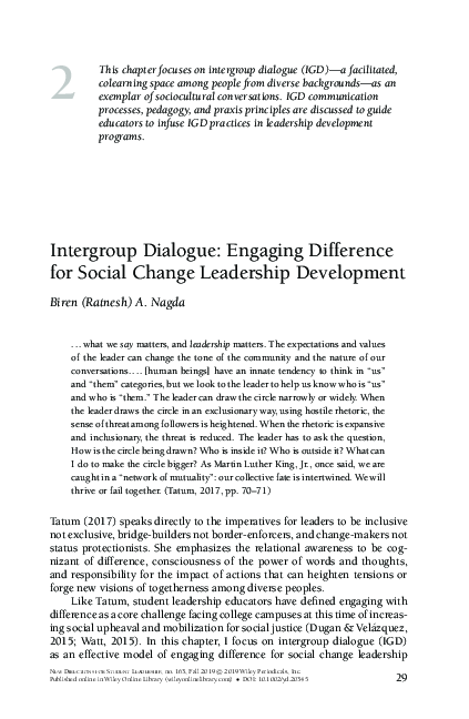 (PDF) Intergroup Dialogue: Engaging Difference for Social Change ...
