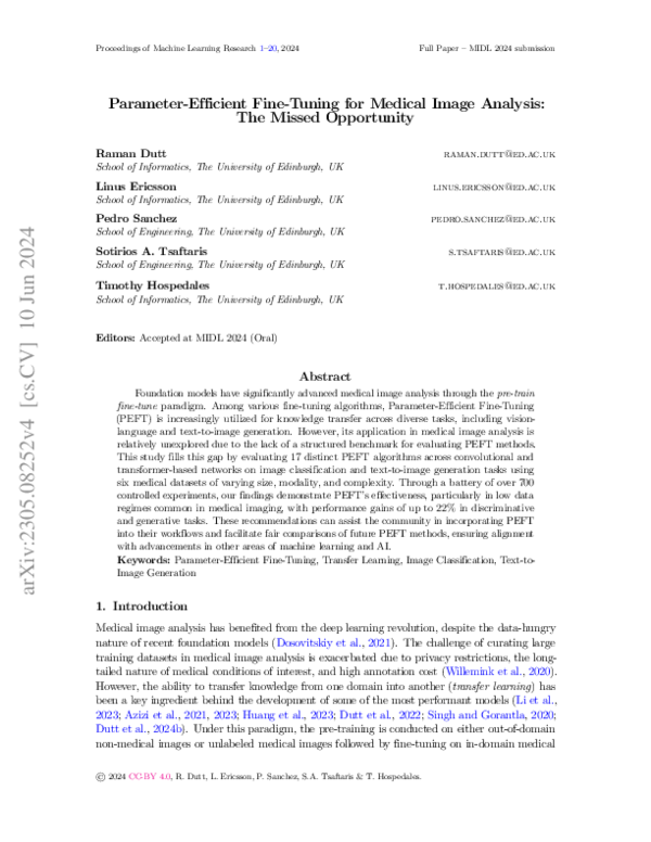 (PDF) Parameter-Efficient Fine-Tuning for Medical Image Analysis: The Missed Opportunity | Raman ...