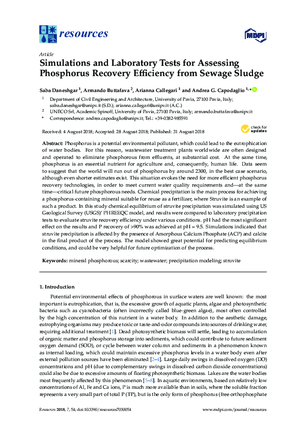 (PDF) Simulations and Laboratory Tests for Assessing Phosphorus ...