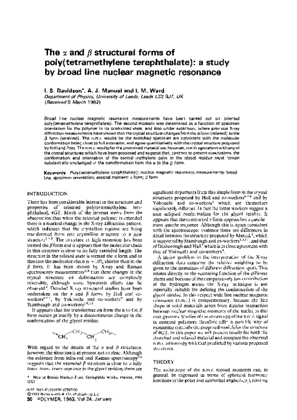 (PDF) The α and β structural forms of poly(tetramethylene terephthalate ...
