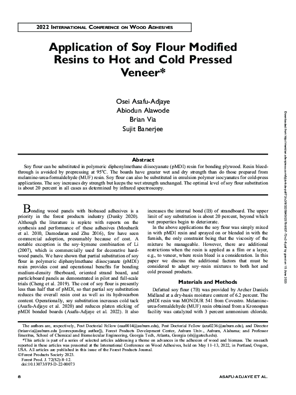 (PDF) Application of Soy Flour Modified Resins to Hot and Cold Pressed ...