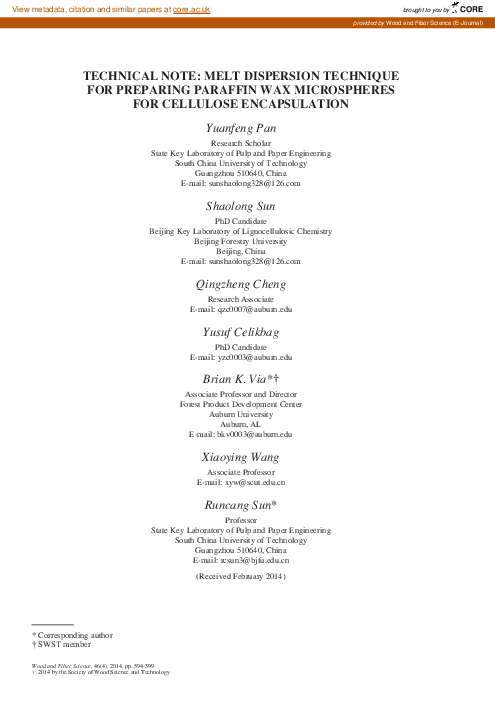 (PDF) Technical Note: Melt Dispersion Technique for the Preparation of Paraffin Wax Microspheres ...