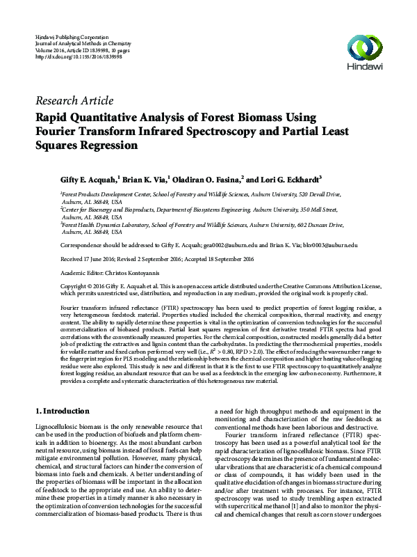 (PDF) Rapid Quantitative Analysis of Forest Biomass Using Fourier Transform Infrared ...
