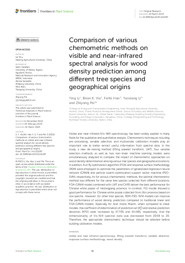 (PDF) Comparison of various chemometric methods on visible and near-infrared spectral analysis ...