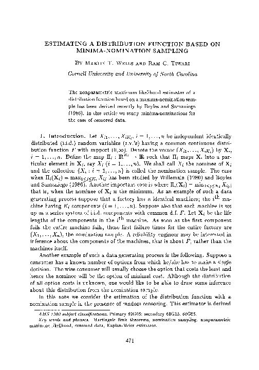 (PDF) Estimating a distribution function based on minima-nomination sampling