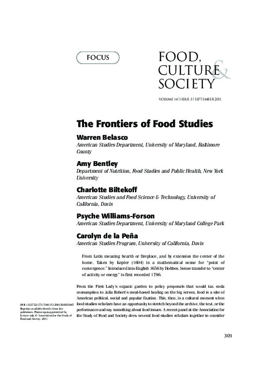 (PDF) The Frontiers of Food Studies