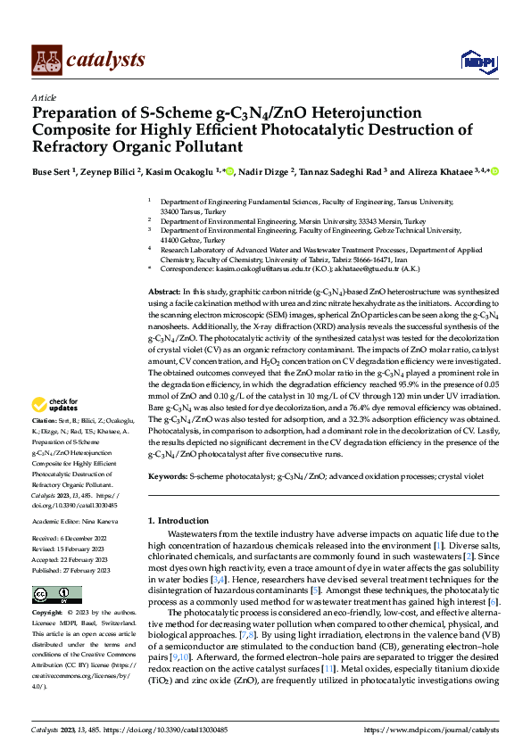 (PDF) Preparation of S-Scheme g-C3N4/ZnO Heterojunction Composite for Highly Efficient ...