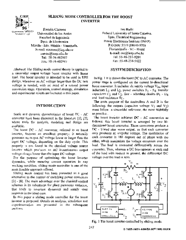 (PDF) Sliding mode controller for the boost inverter