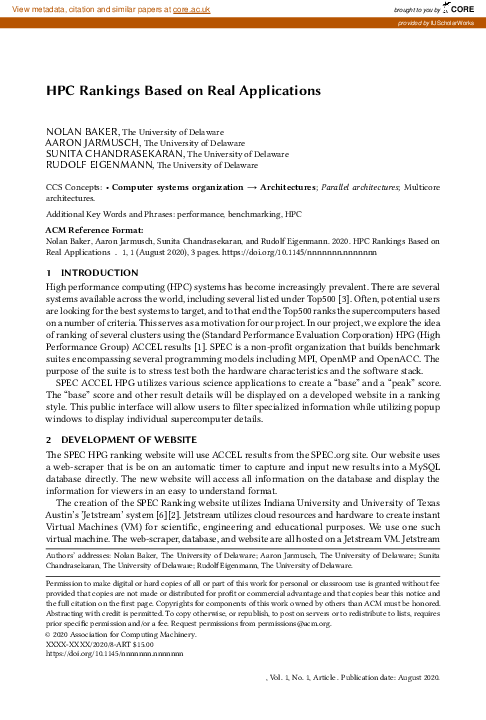 (PDF) HPC Rankings Based on Real Applications