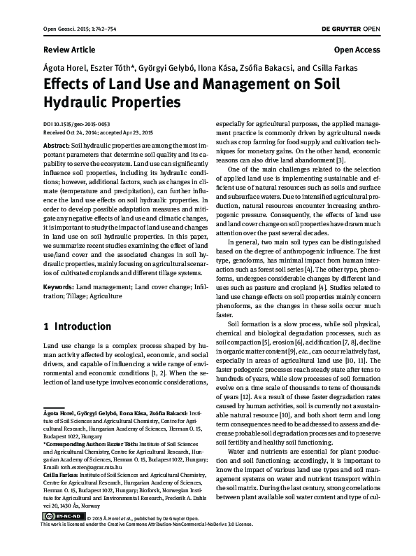 (PDF) Effects of Land Use and Management on SoilHydraulic Properties