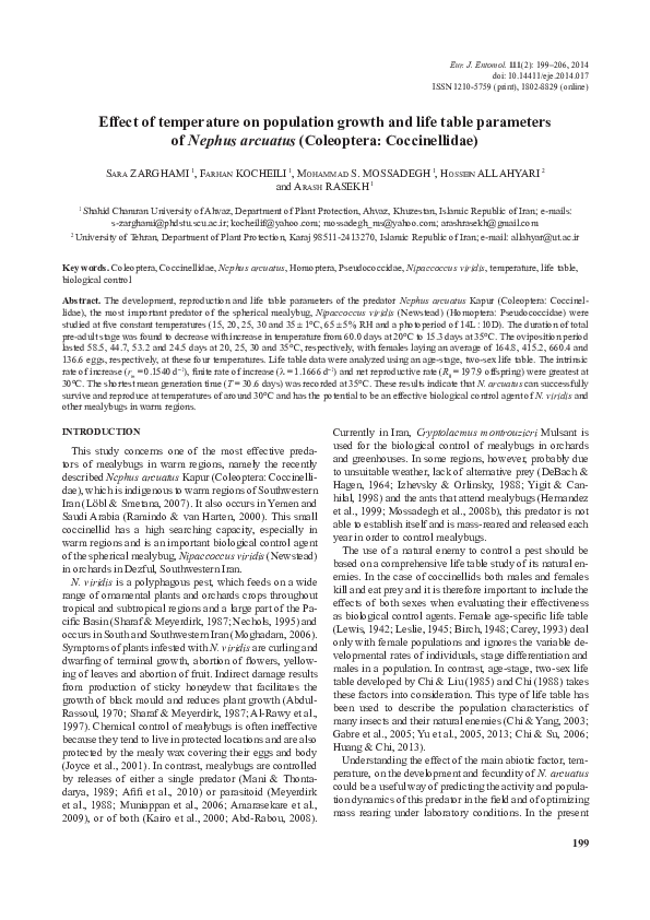 (PDF) Effect of temperature on population growth and life table ...