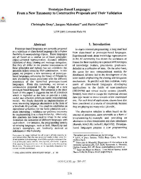 (PDF) Prototype-based languages