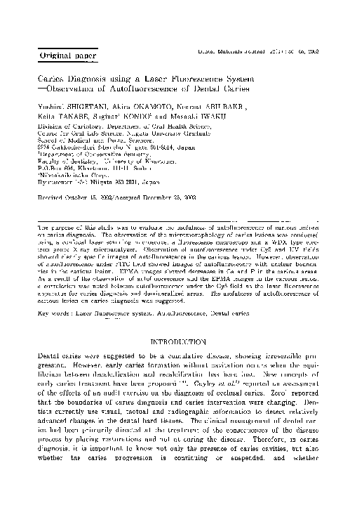 Pdf Caries Diagnosis Using A Laser Fluorescence System Observation Of Autofluorescence Of