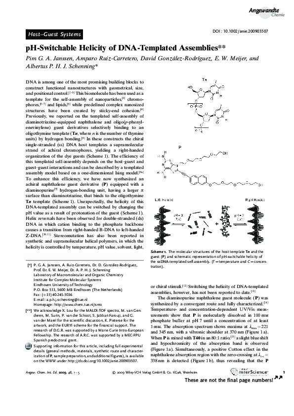 (PDF) pH‐Switchable Helicity of DNA‐Templated Assemblies