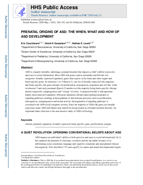 (PDF) Prenatal Origins of ASD: The When, What, and How of ASD Development
