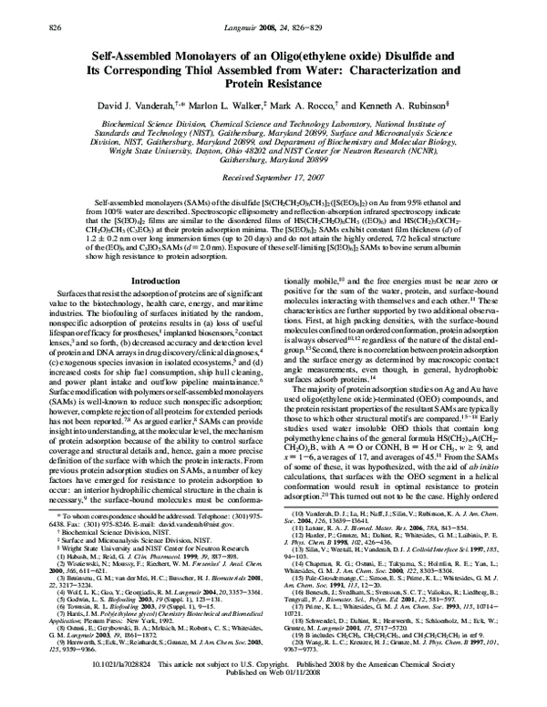 (PDF) Self-Assembled Monolayers of an Oligo(ethylene oxide) Disulfide ...