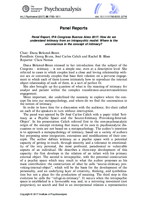 (PDF) Panel report, IPA Congress Buenos Aires 2017: How do we ...