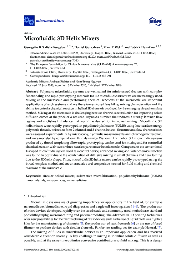 (PDF) Microfluidic 3D Helix Mixers