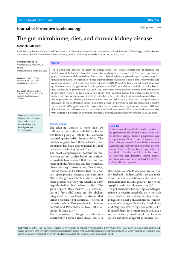 (PDF) The gut microbiome, diet, and chronic kidney disease